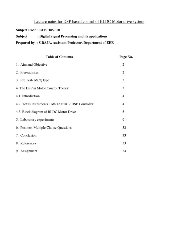 Lecture Notes For DSP Control For BLDC Motor Drive | PDF | Electric ...