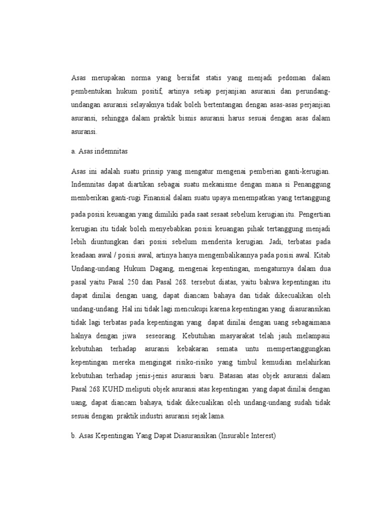 Asas Dalam Hukum Asuransi Revisi | PDF