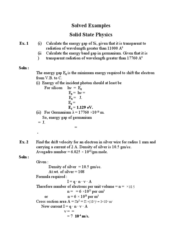 Solid State Numericals | PDF | Electrical Resistivity And Conductivity | Electron