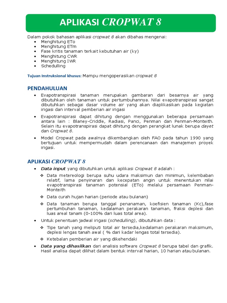 Panduan Penggunaan Cropwat 8 | PDF