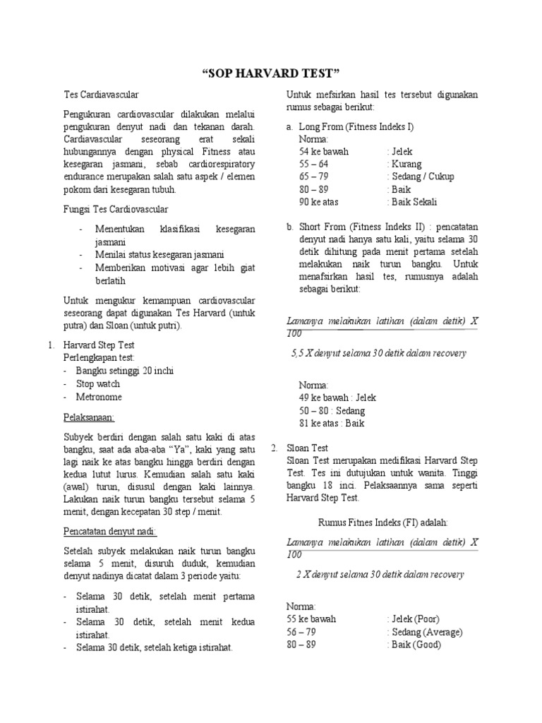 Prosedur dan Rumus Harvard Step Test | PDF