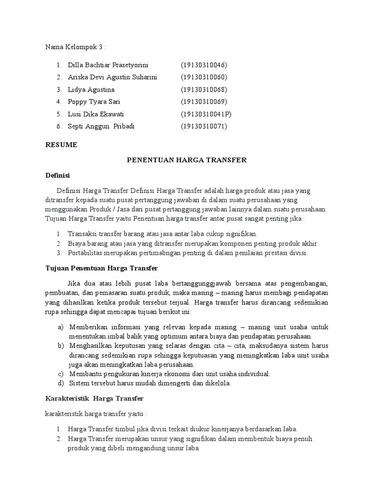 Karakteristik dan Rumus Harga Transfer | PDF