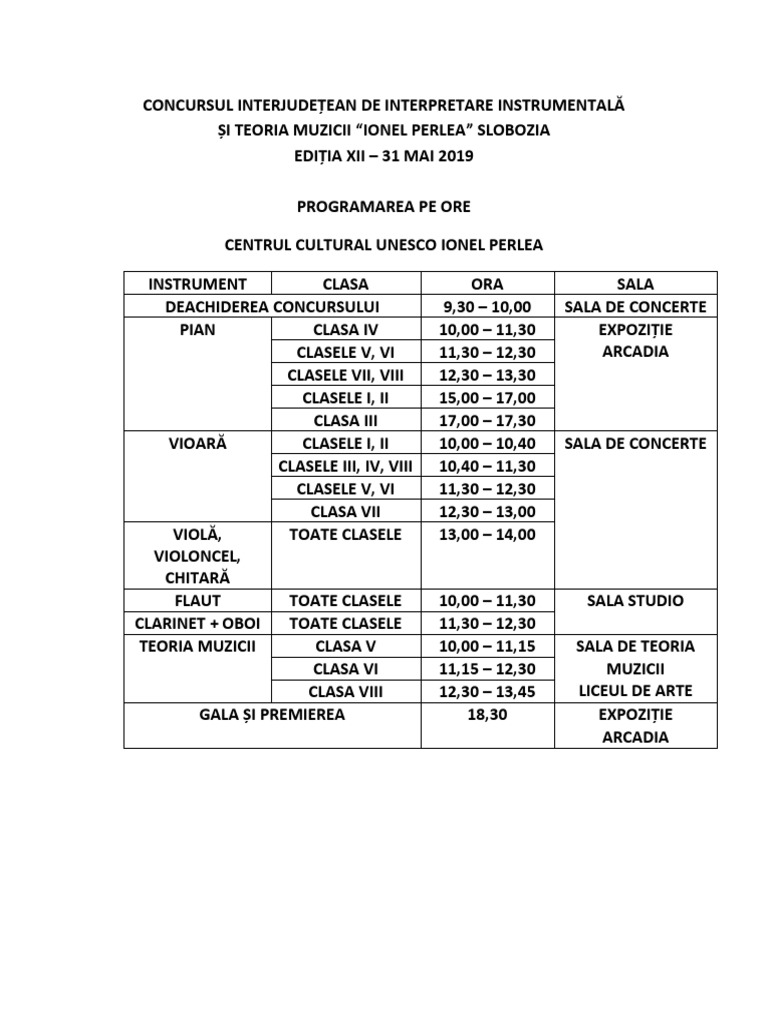 Programare Pe Ore Perlea 2019 1 | PDF
