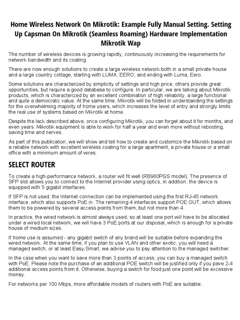 Example Fully Manual Setting Up Capsman Wi-Fi On Mikrotik Router (Seamless Roaming) | PDF ...