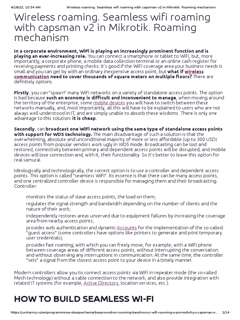 How To Build A Seamless Wifi Roaming With Capsman v2 in Mikrotik. Roaming Mechanism | PDF | Wi ...