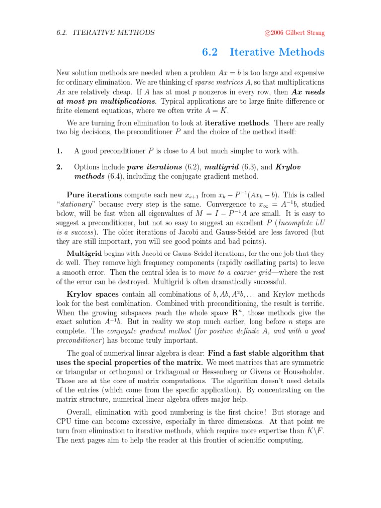 6.2 Iterative Methods: C 2006 Gilbert Strang | PDF | Eigenvalues And Eigenvectors | Matrix ...