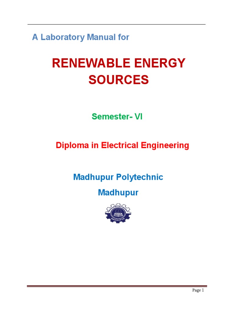 Renewable Energy Sources: A Laboratory Manual For | PDF | Photovoltaics ...