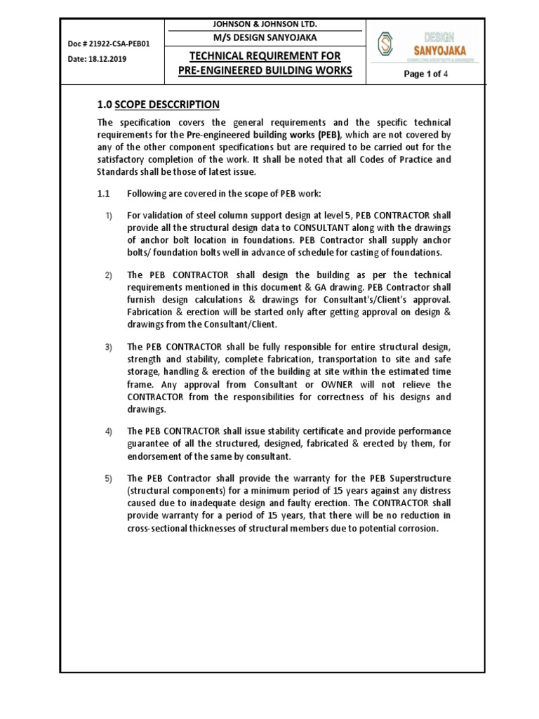 PEB Technical Requirements Overview | PDF | Screw | Specification ...