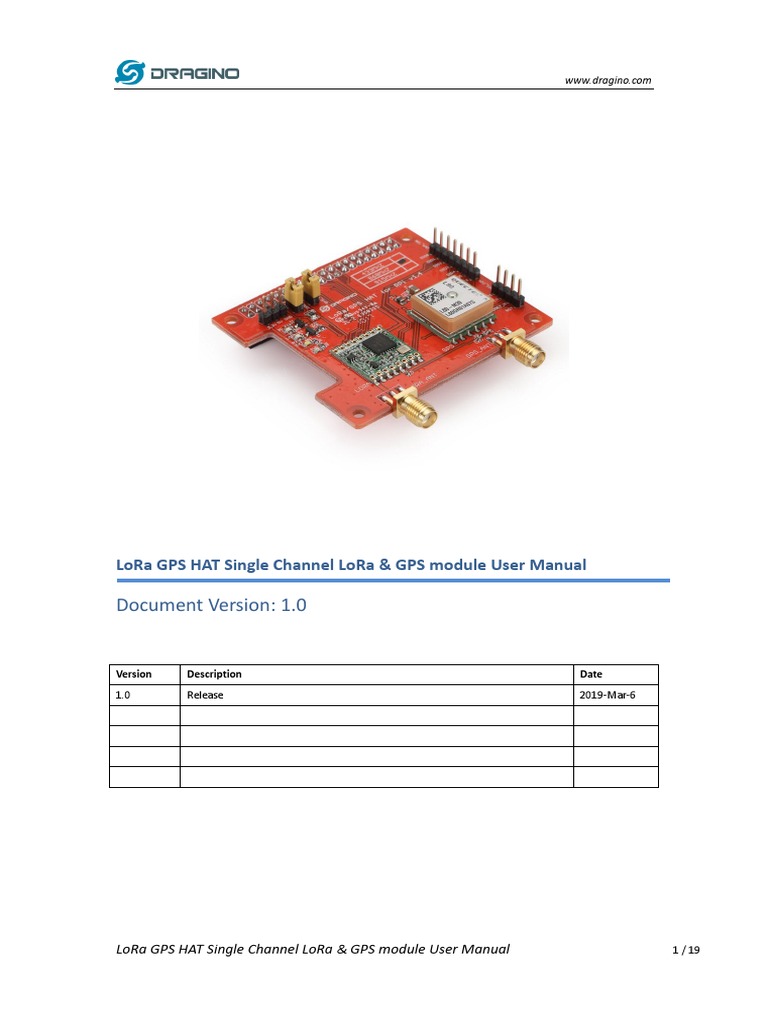 Document Version: 1.0: Lora Gps Hat Single Channel Lora & Gps Module User Manual | PDF ...