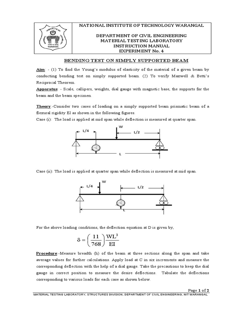 Bending Test On Simply Supported Beam | PDF | Beam (Structure) | Bending