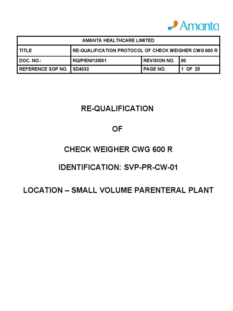 PROTOCOL Checkweigher CWG 600 R 2016 APRIL | PDF | Verification And ...