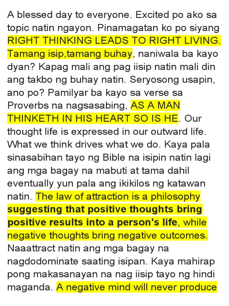 Right Thinking Leads To Right Living - 220211 - 082215 | PDF