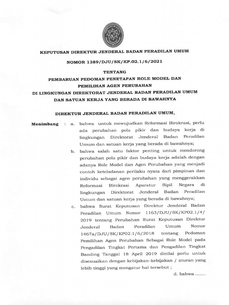 SK Dirjen Badilum Pembaruan Pedoman Role Model | PDF