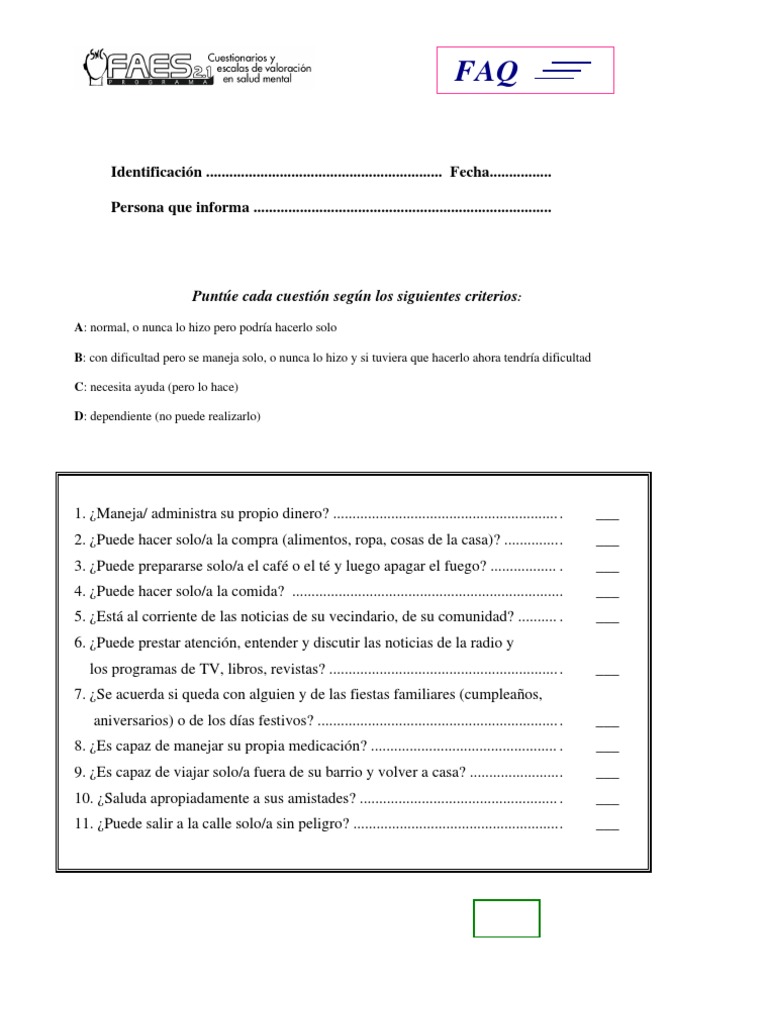 MEDICINA - Cuestionario de Actividad Funcional de Pfeffer | PDF