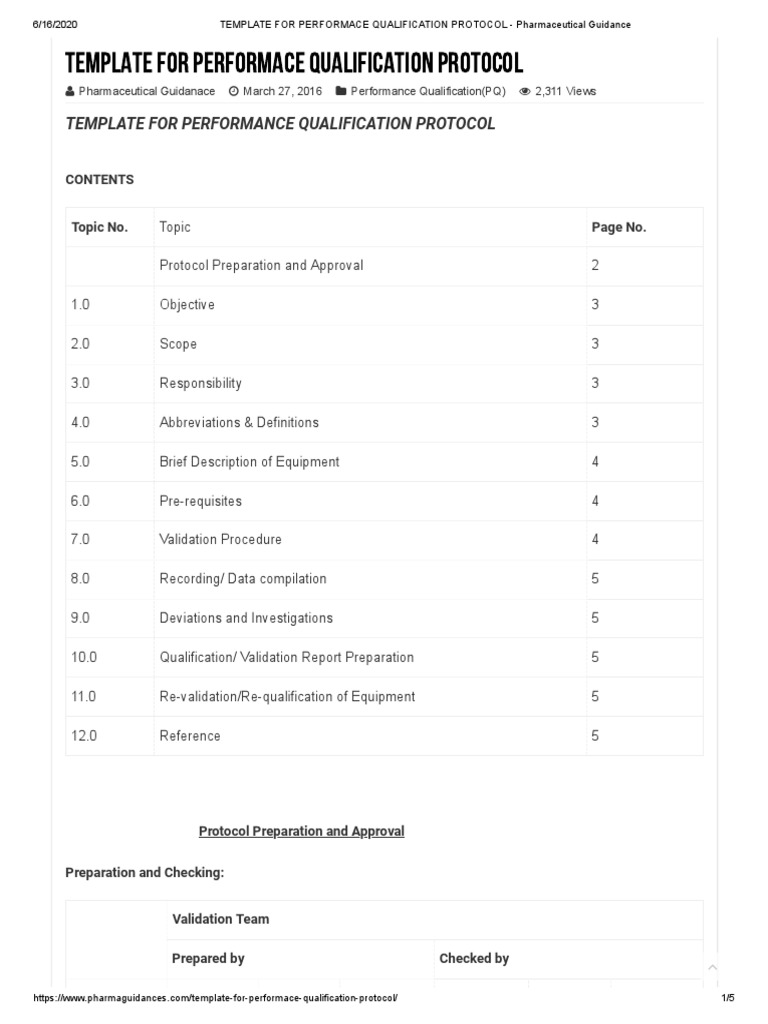 Performance Qualification Protocol Template | PDF | Verification And ...