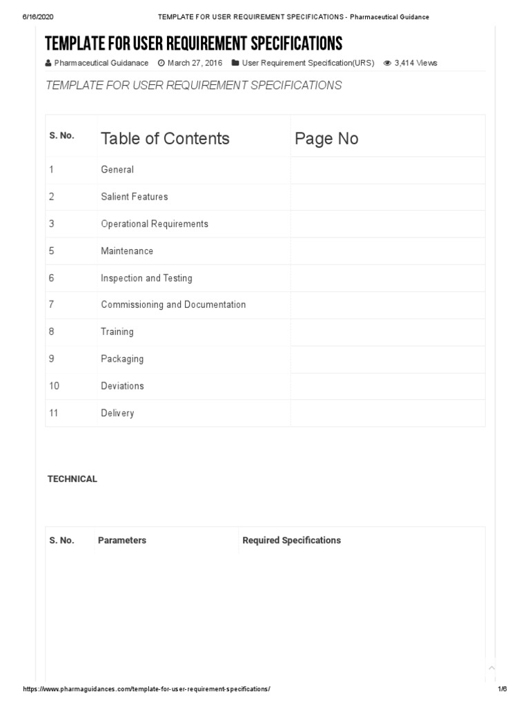 Template For User Requirement Specifications - Pharmaceutical Guidance | PDF | Specification ...