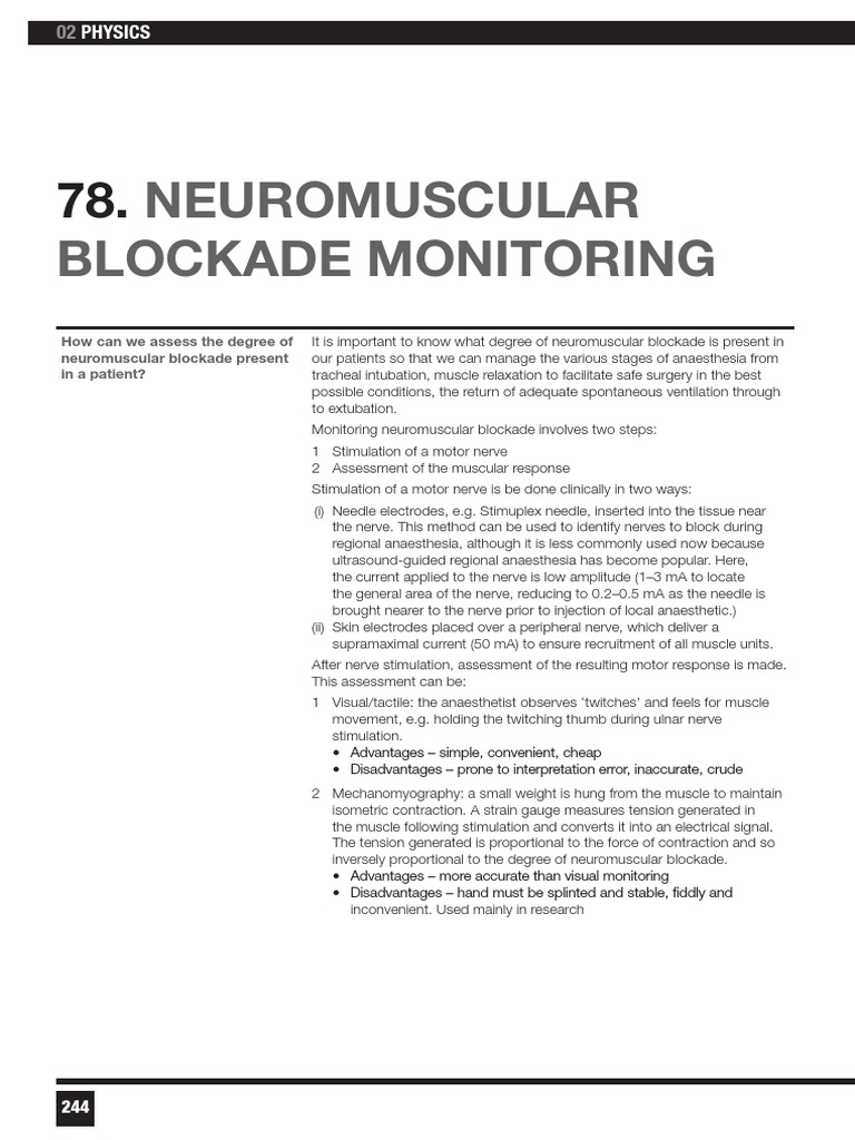 Neuromuscular Blockade Monitoring Techniques | PDF | Neuromuscular ...