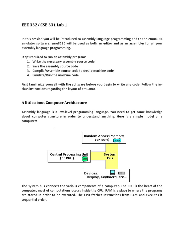 EEE 332/ CSE 331 Lab 1: A Little About Computer Architecture | PDF | Assembly Language | Central ...