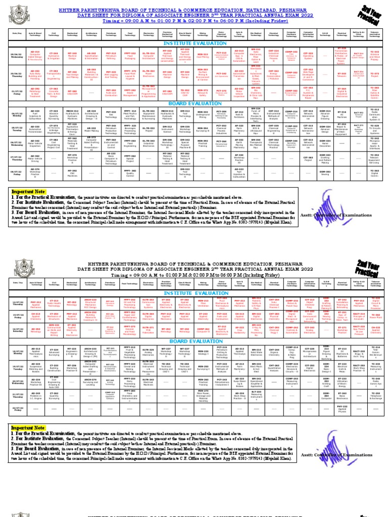 DAE 3rd Year Practical Exam Schedule | PDF | Engineering | Machines