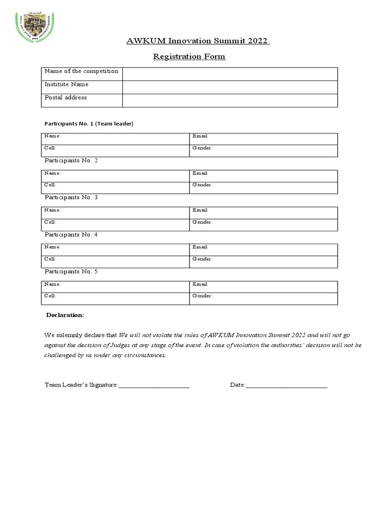 Registration Form AWKUM Innovation Summit 2022 | PDF | Career & Growth