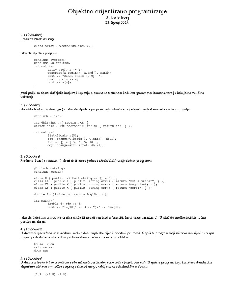 Objektno Orijentirano Programiranje: 2. Kolokvij | PDF
