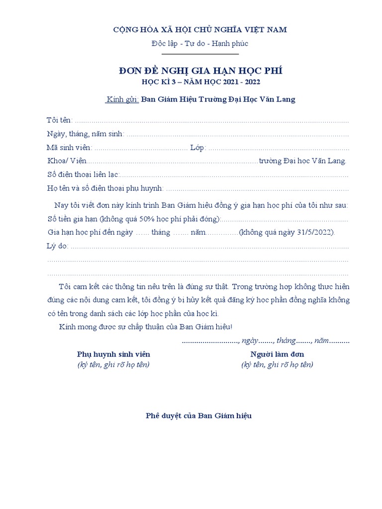 Don de Nghi Gia Han Hoc Phi HK213 | PDF