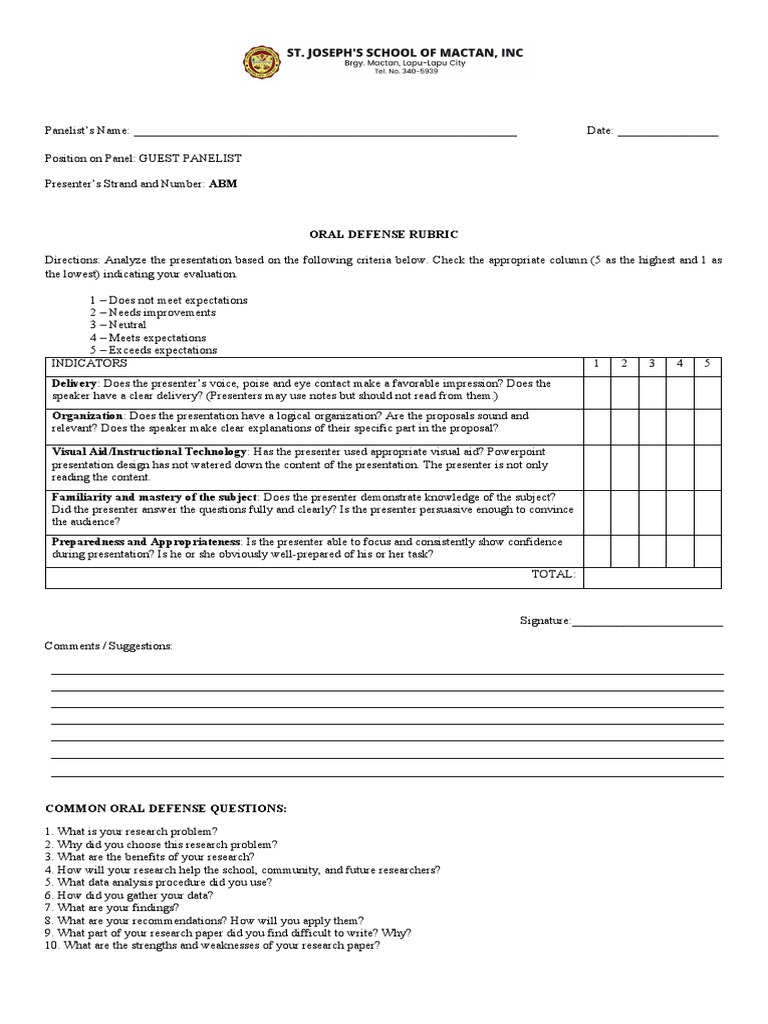 Oral Defense Evaluation Forms | PDF | Evaluation | Data Analysis