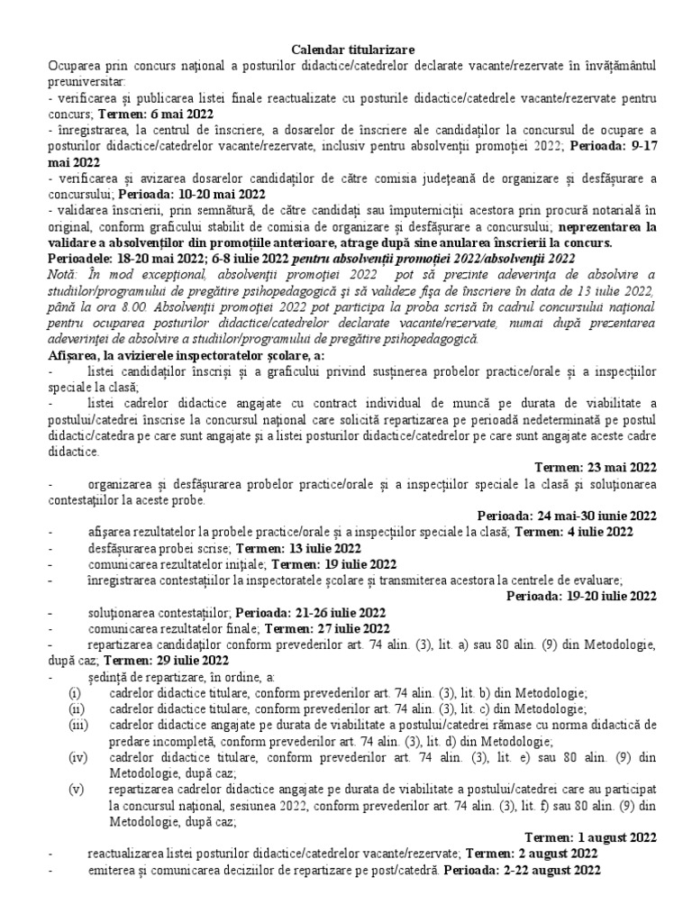 Calendar Titularizare | PDF