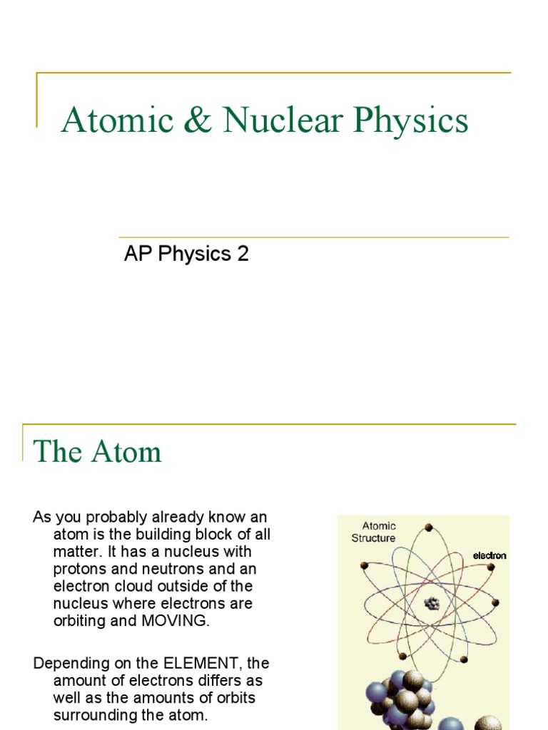AP Physics 2 - CH 28-29-30 Atomic and Nuclear Physics | PDF | Emission ...