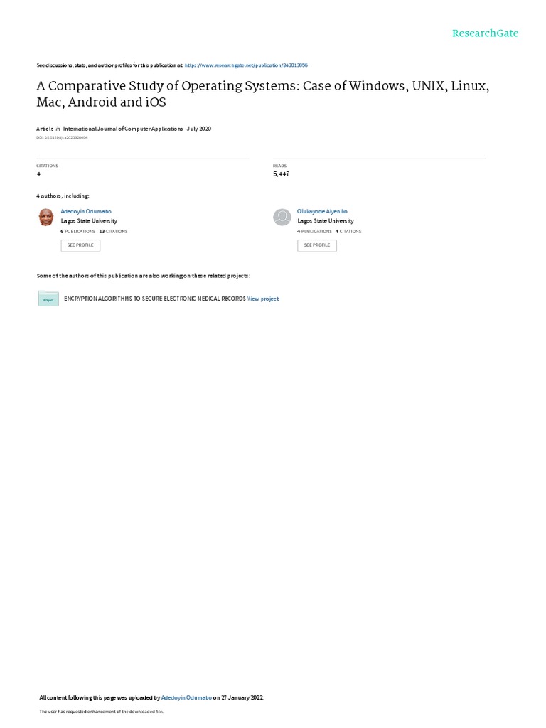 A Comparative Study of Operating Systems: Case of Windows, UNIX, Linux, Mac, Android and iOS ...