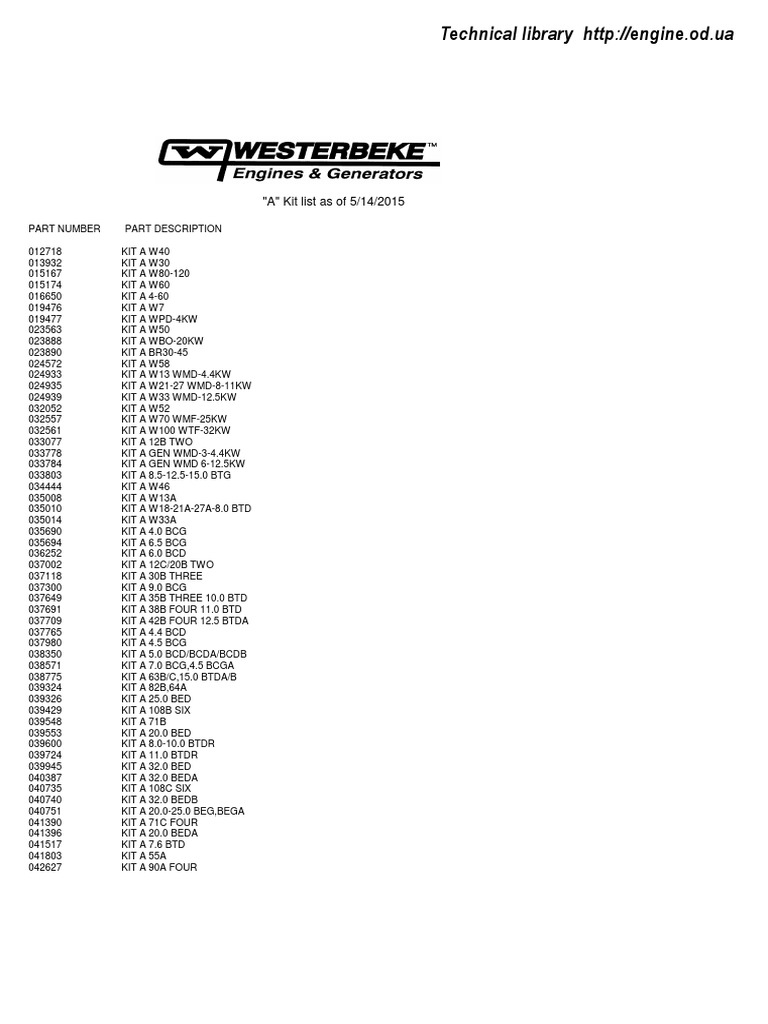 Westerbeke Kits Parts | PDF