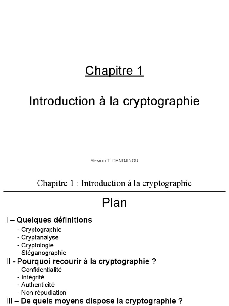 Chapitre1 Introduction Cryptographie Master SD ESI Fev2022 | PDF | Cryptographie | Cryptanalyse