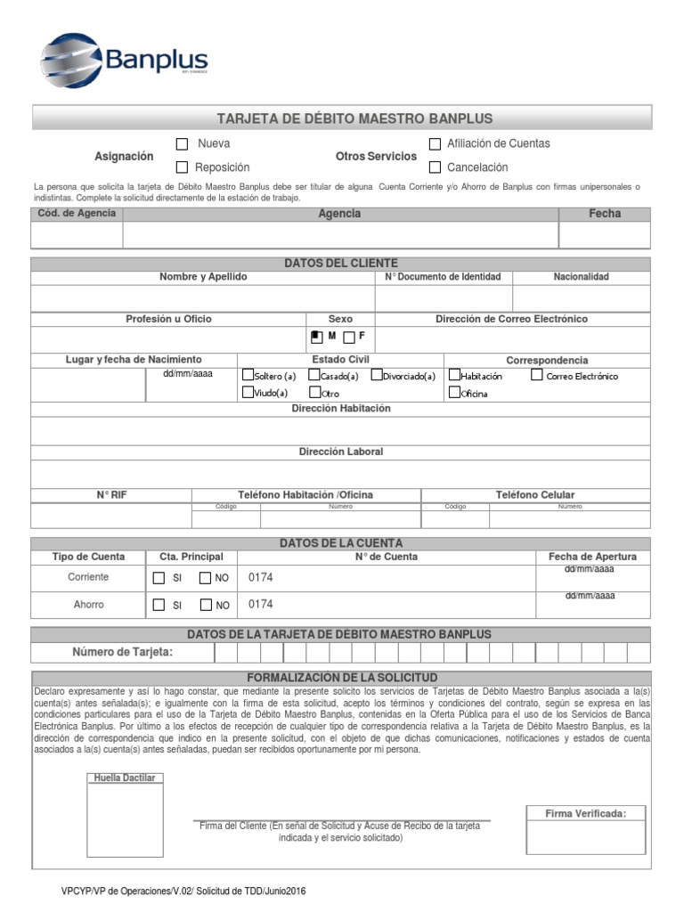 Solicitud De Tarjeta De Debito Pdf Tarjeta De Débito Informática