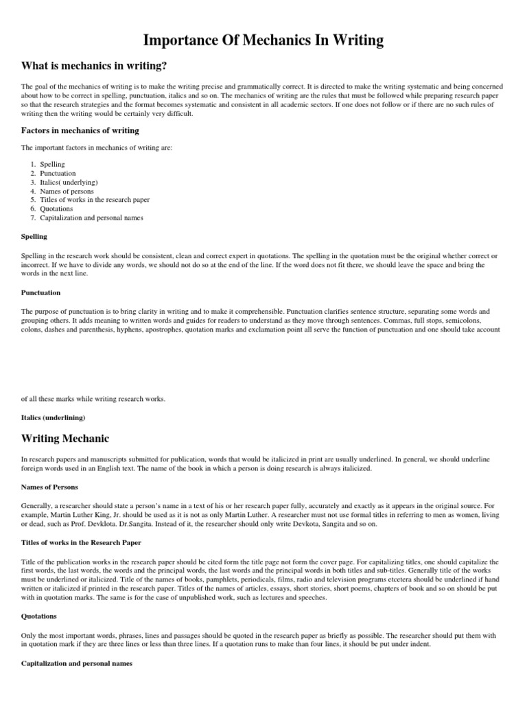 Importance of Mechanics in Writing | PDF | Punctuation | Written ...