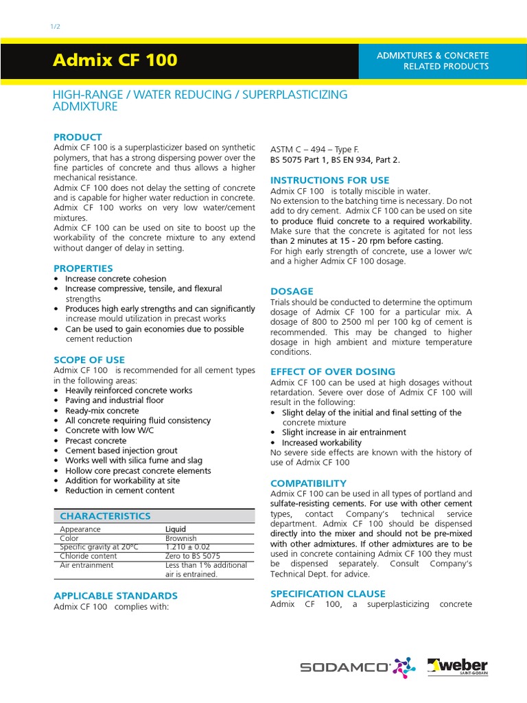 ADMIX CF 100: High-Range Water Reducing Superplasticizing Admixture ...
