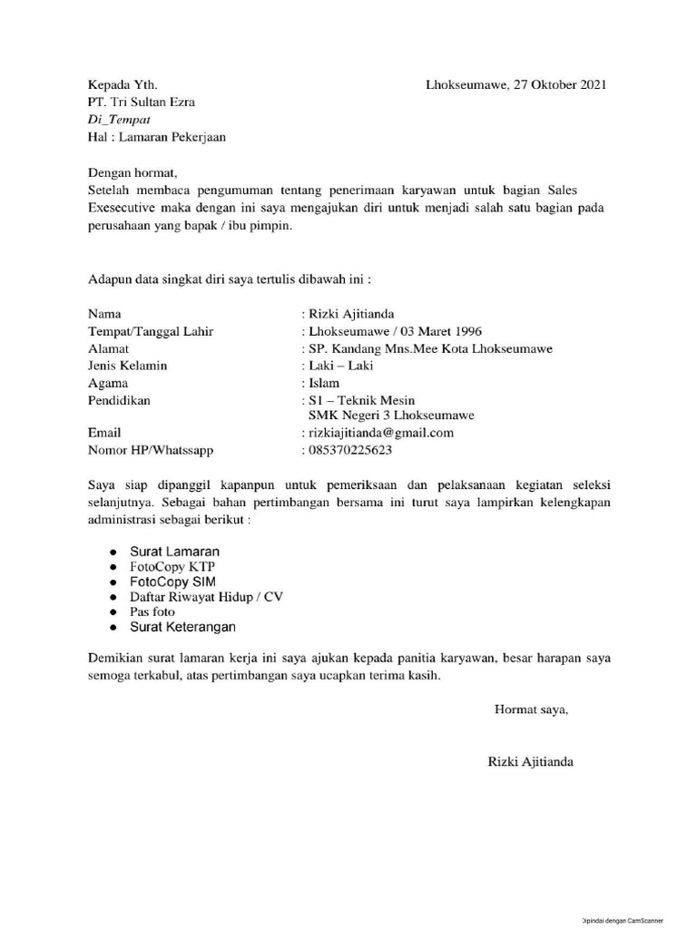 Contoh Berkas Lamaran | PDF