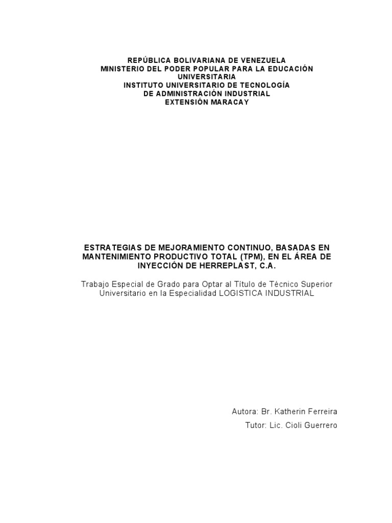 Estrategia de Mejoramiento Continuo Basado en TPM | PDF | Lean Manufacturing | Calidad (comercial)