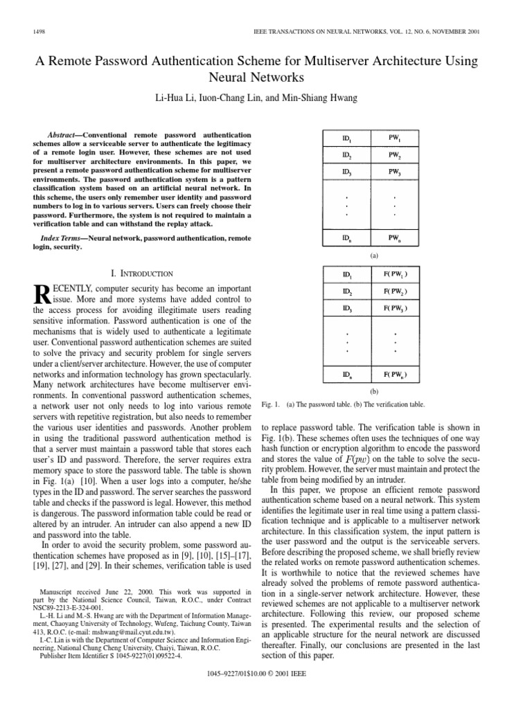 A Remote Password Authentication Scheme For Multiserver Architecture Using Neural Networks | PDF ...