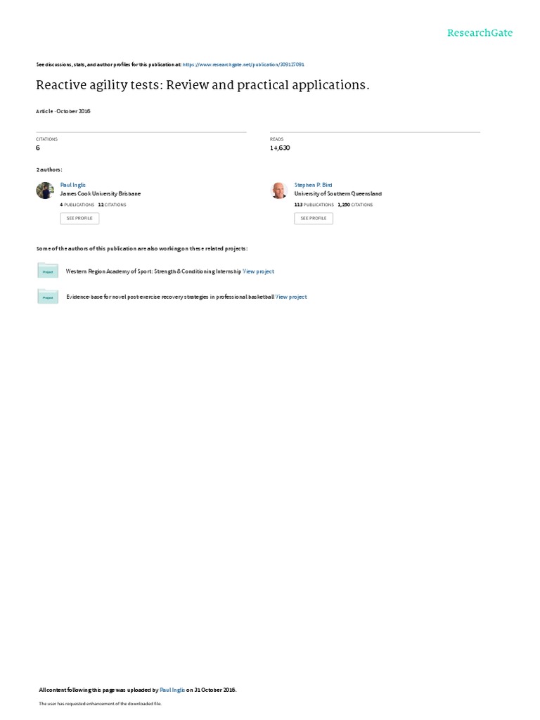 Reactive Agility Tests: Review and Practical Applications.: October ...