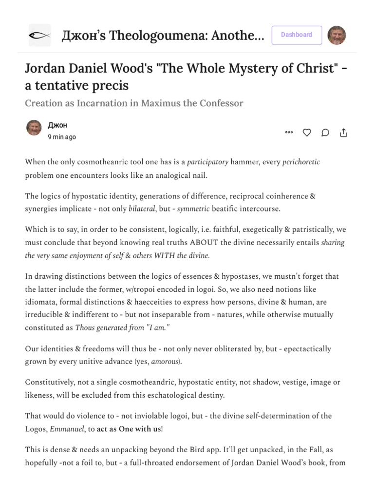 Jordan Daniel Wood's - The Whole Mystery of Christ - A Tentative Precis | PDF