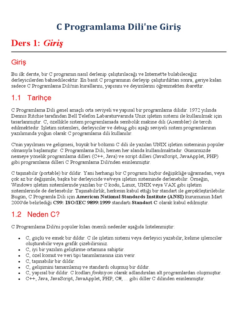 C Programlama Dili'ne Giriş | PDF