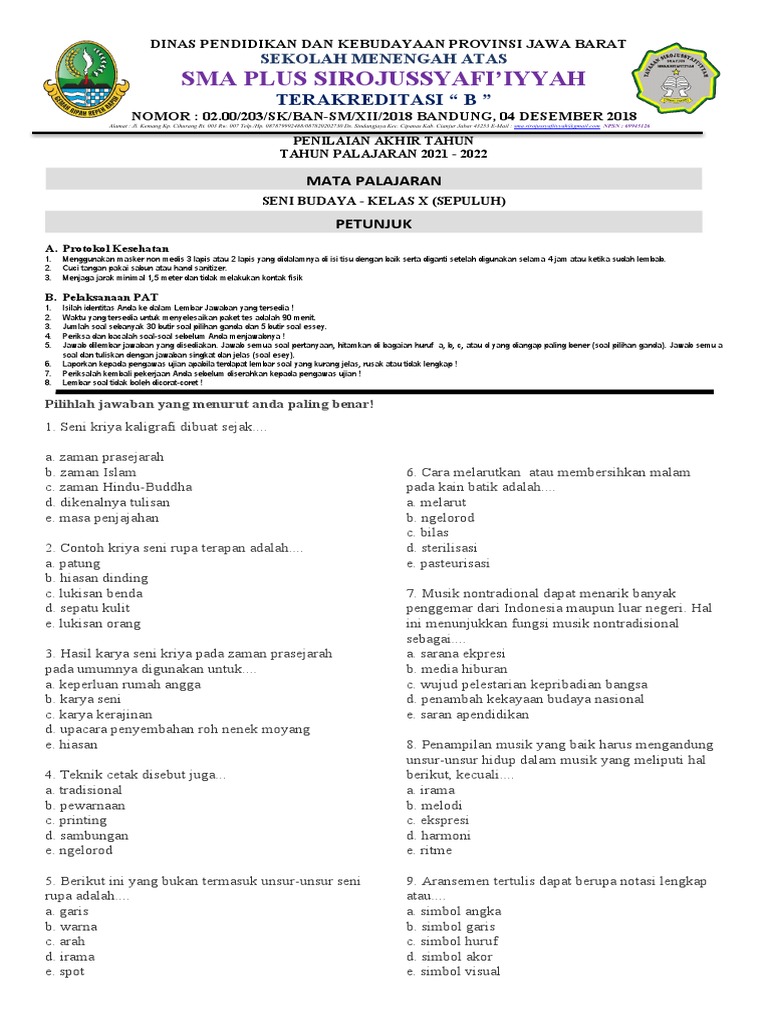 PAT SBK Kelas 10 Semester 2 Fix | PDF