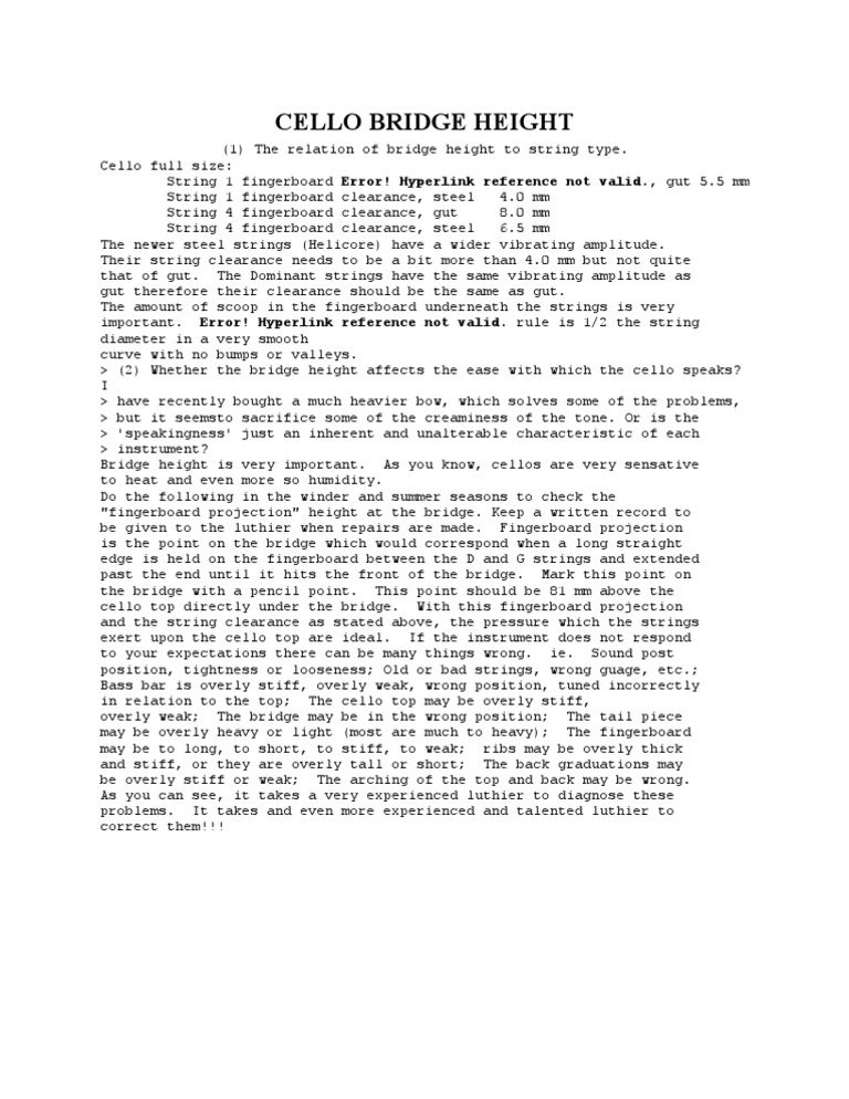 Cello Bridge Height | PDF | Cello | Music Production