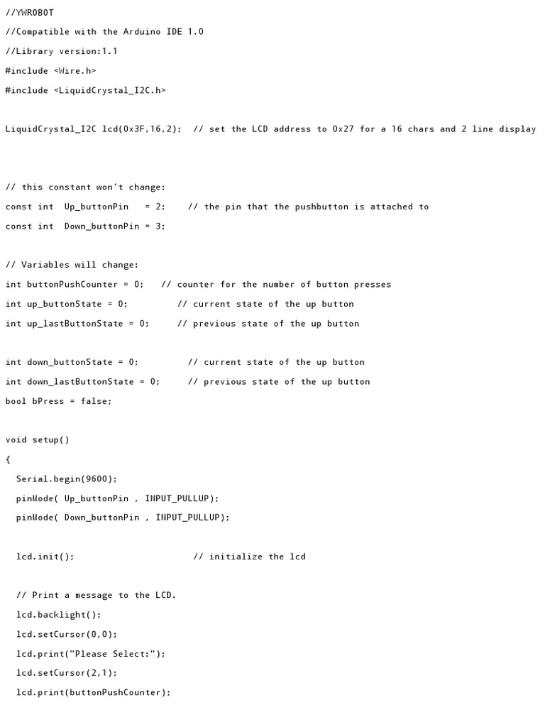 Counter LCD Push Button - Code1.ino | Download Free PDF | Computer ...