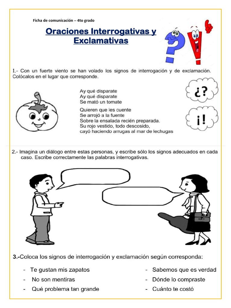 Ficha - Oraciones Interrogativas y Exclamativas | PDF