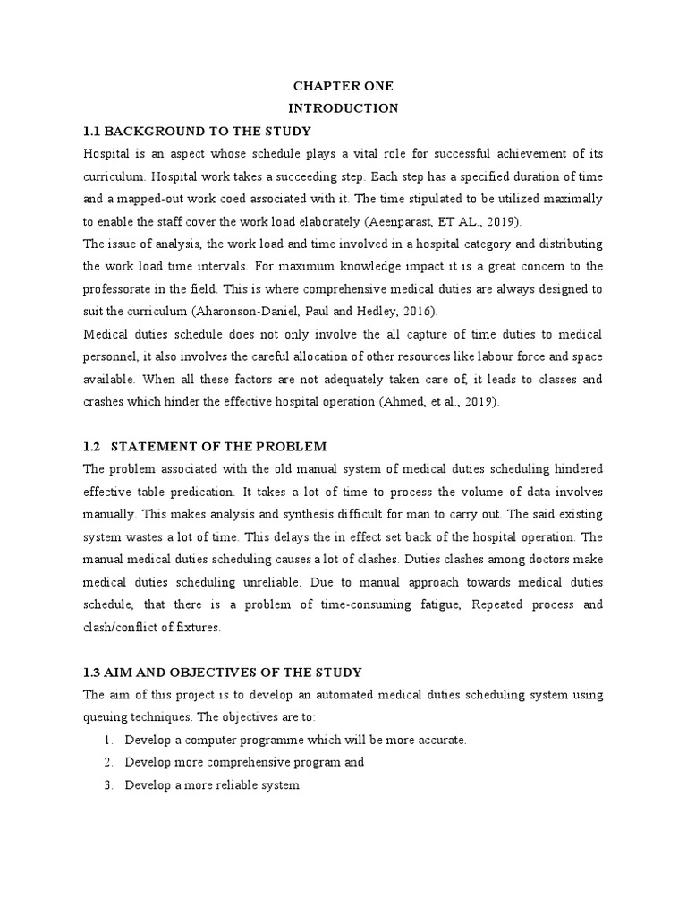 An Automated Medical Duties Scheduling System Using Queing Techniques (Chapter 1-5) | PDF