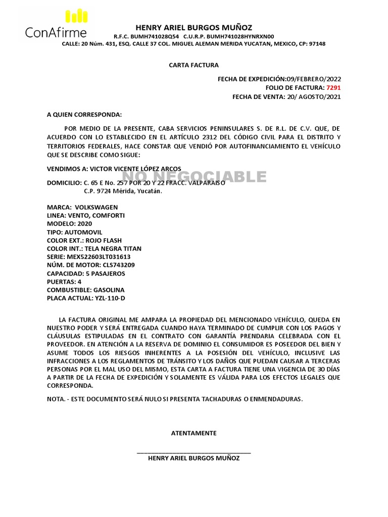 Carta Factura-Jose Monserrat Guzman | PDF