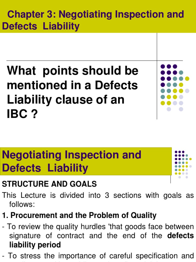 Chapter 3: Negotiating Inspection and Defects Liability | PDF | Implied ...