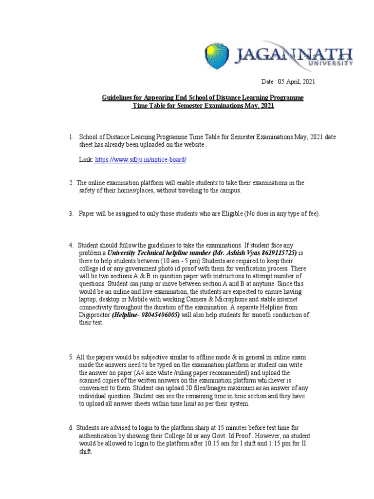 Guidelines for Distance Learning Exams | PDF | Test (Assessment ...