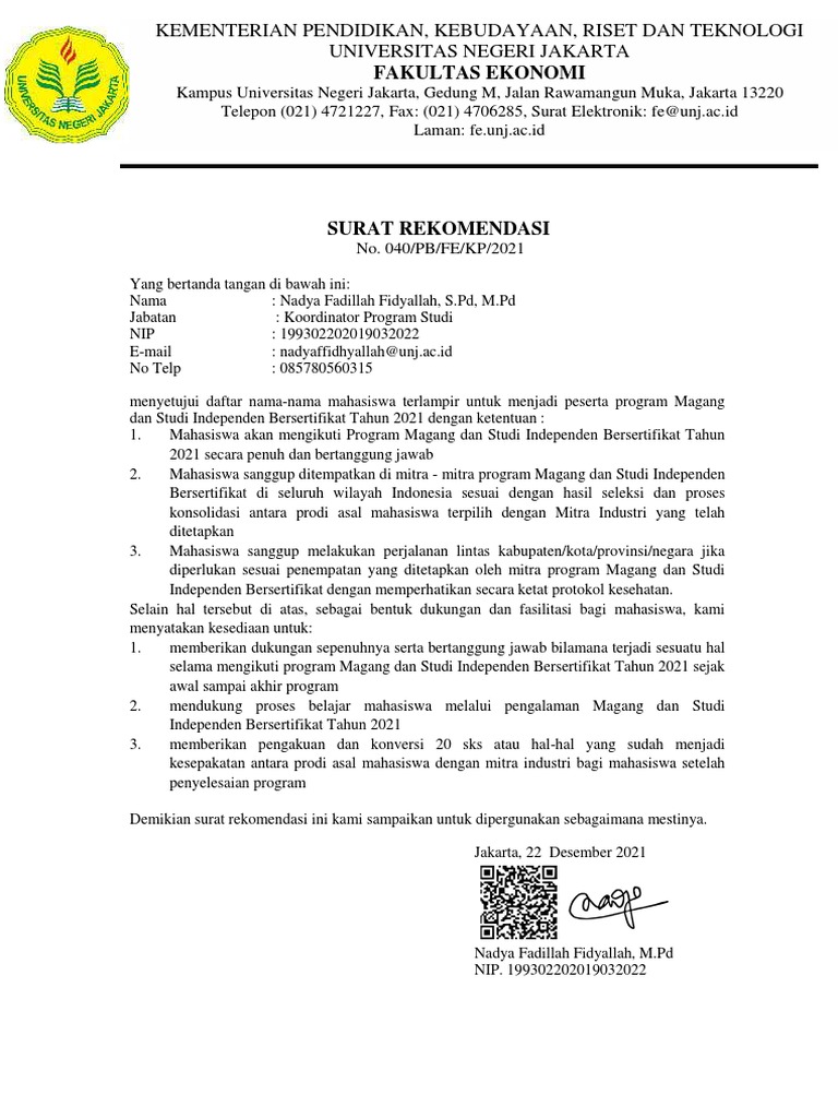 Surat Rekomendasi MSIB Batch II - Pendidikan Bisnis B 2019 | PDF